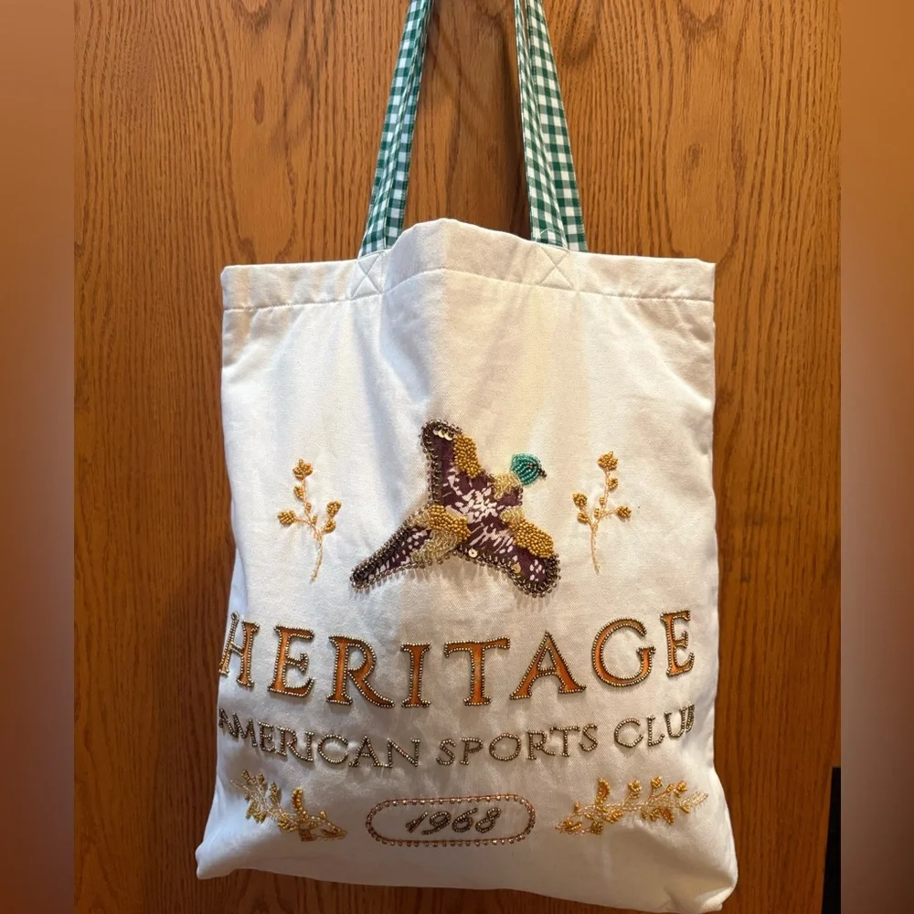 Anthropologie | Bags | Anthropologie Printed Beaded Duck Canvas Tote ...